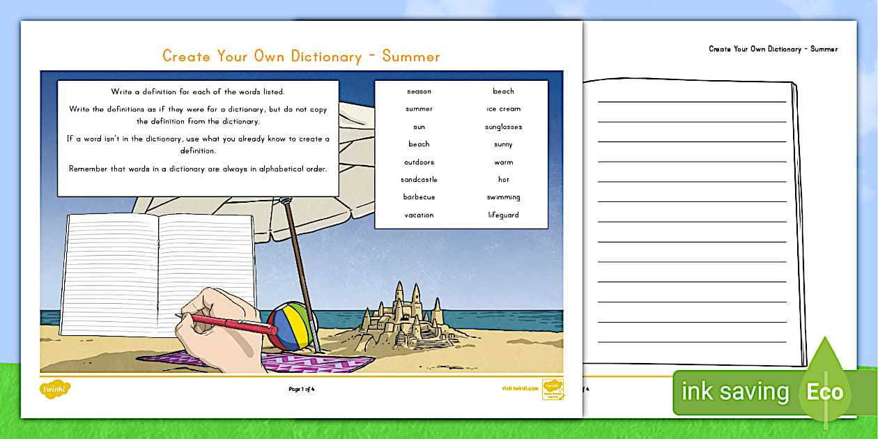 Create Your Own Summer Dictionary | Resources | Twinkl USA