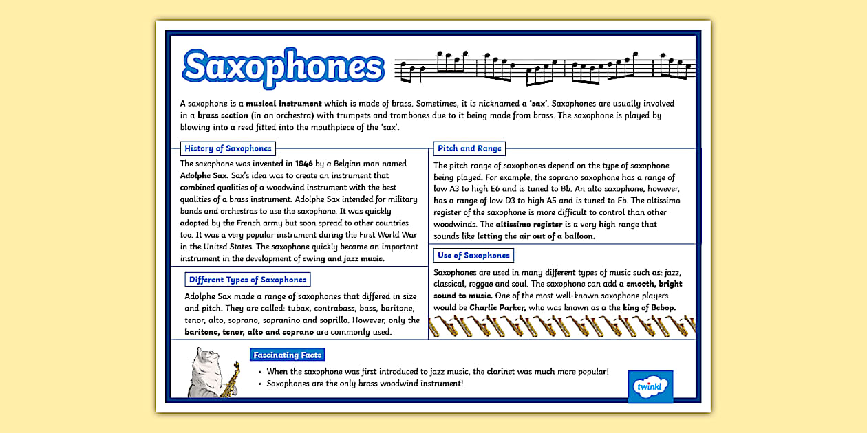 👉 Saxophone Fact File (teacher made) - Twinkl