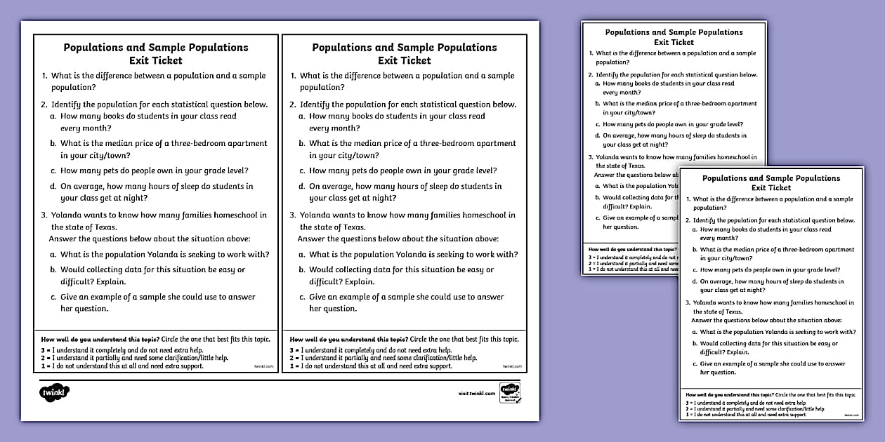 Seventh Grade Populations and Sample Populations Exit Ticket