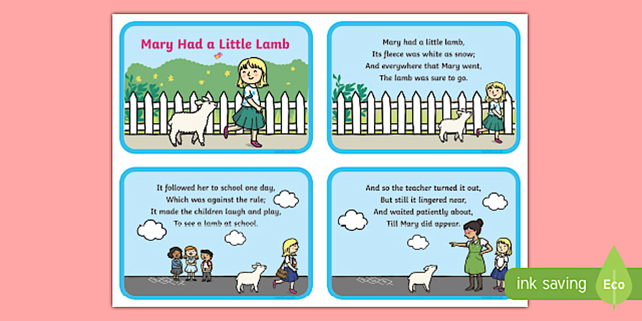 Mary Had a Little Lamb Nursery Rhyme Sequencing Cards