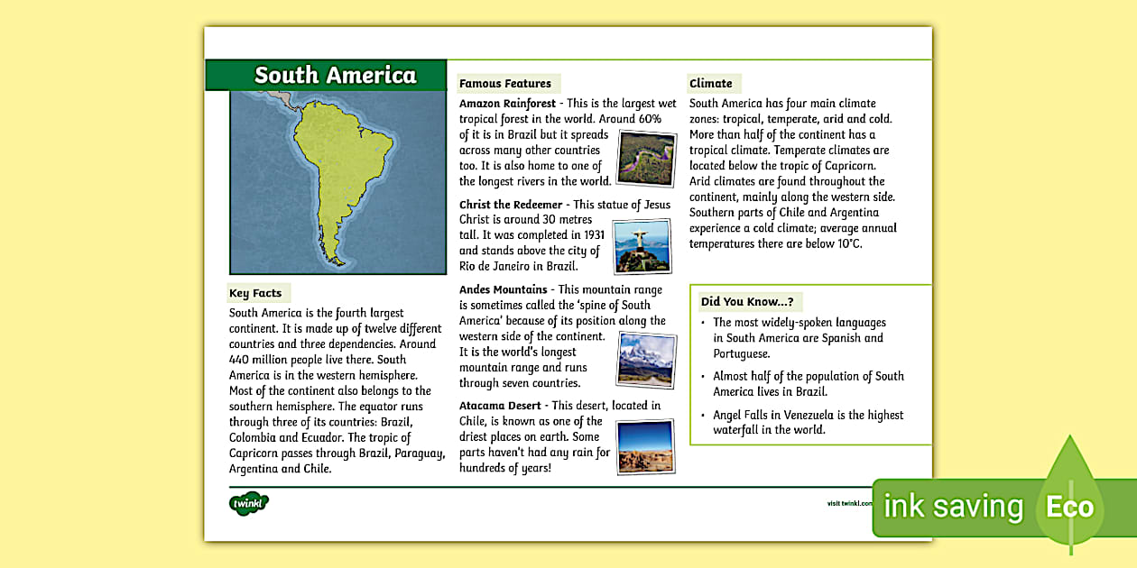 KS2 South America Fact File - Twinkl - Geography - Twinkl