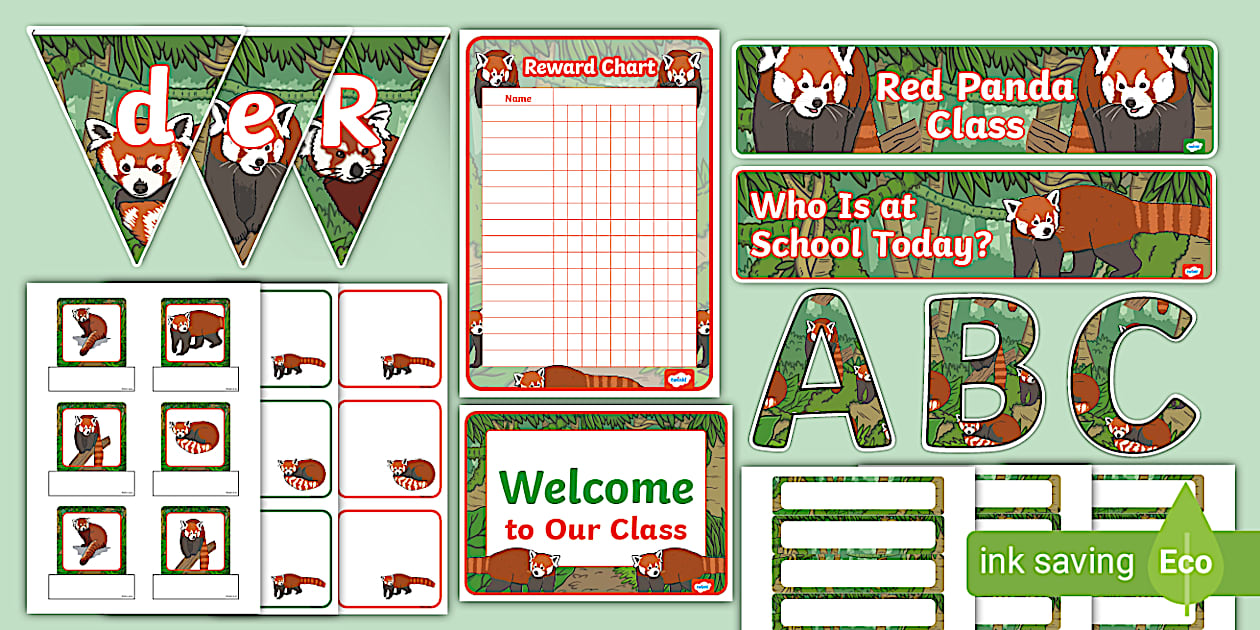 Red Panda Classroom Set-Up Display Pack (teacher made)