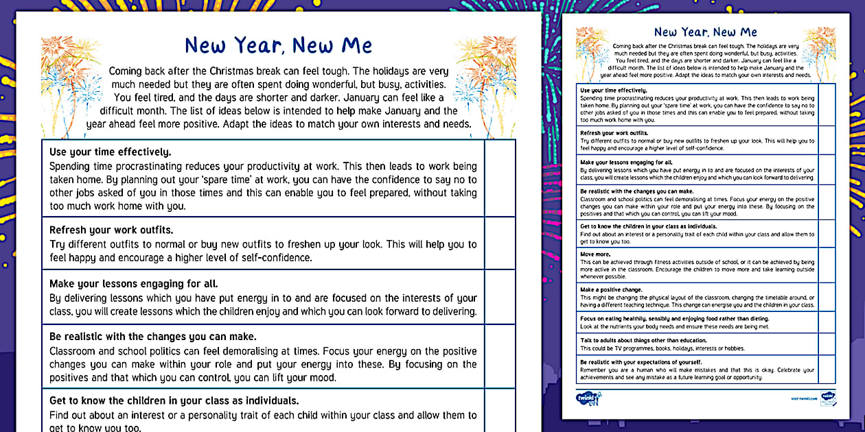 Staff Wellbeing New Year New Me Activity | Twinkl - Twinkl