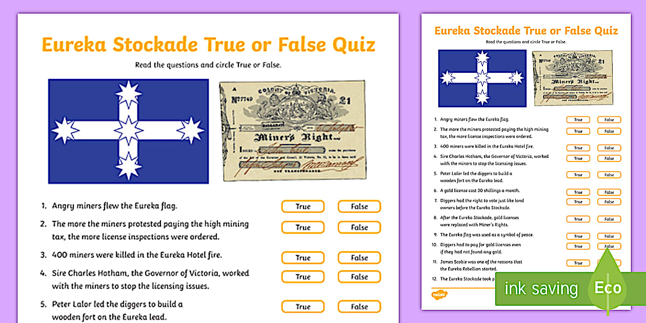 SA Eureka Stockade True or False Pop Quiz (professor feito)