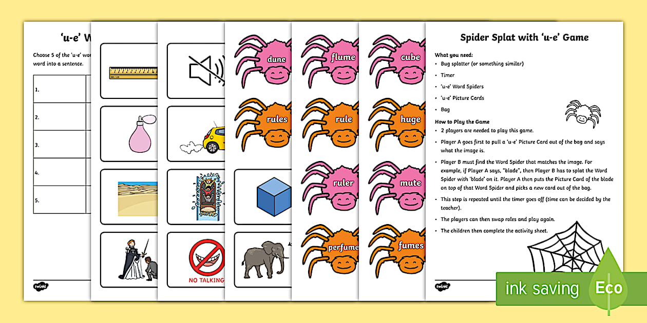 Black and White Spider Splat Magic e with 'u-e' Game