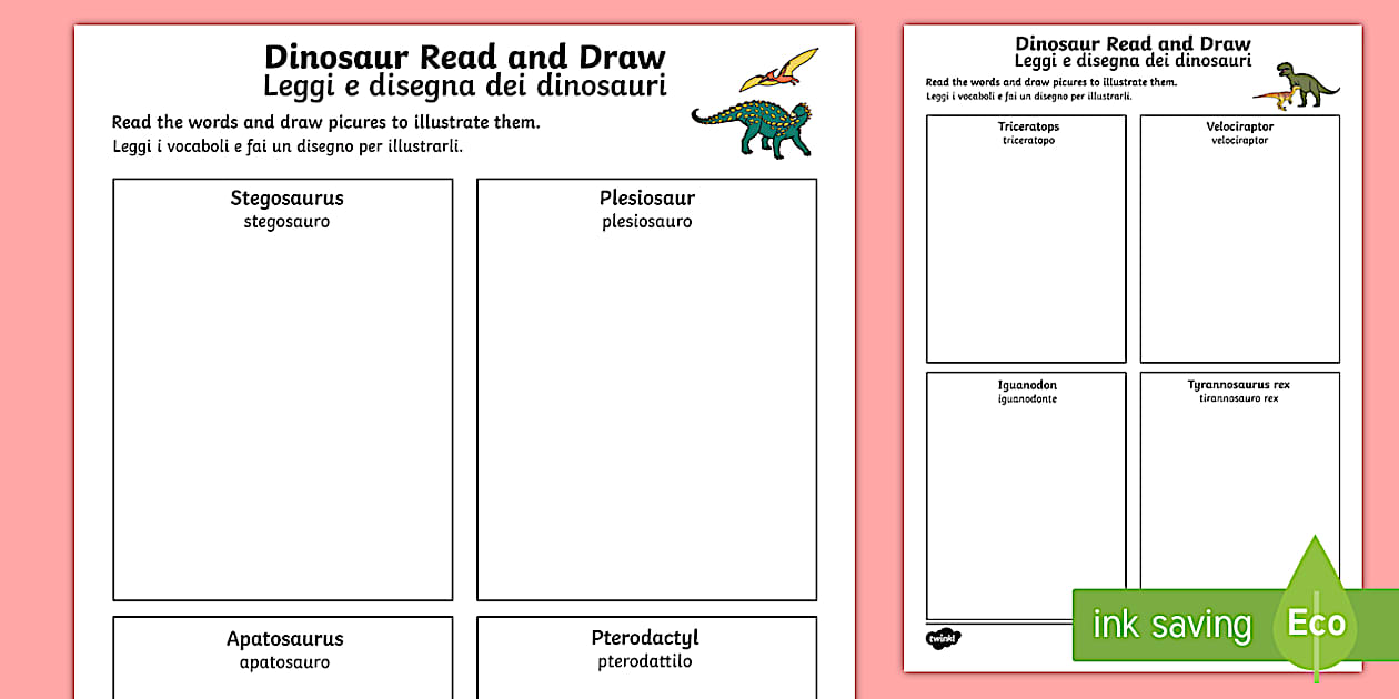 Dinosaur Read and Draw Worksheet / Worksheet English/Italian - Dinosaur ...