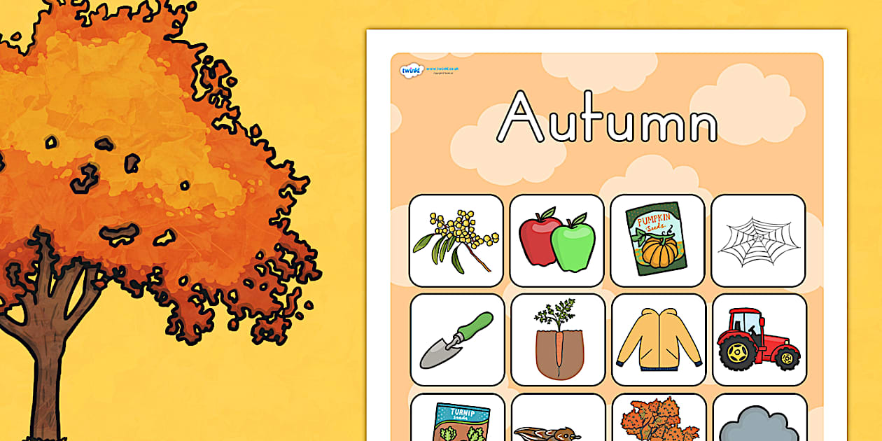 Autumn Vocabulary Poster Mat (Hecho por educadores) - Twinkl