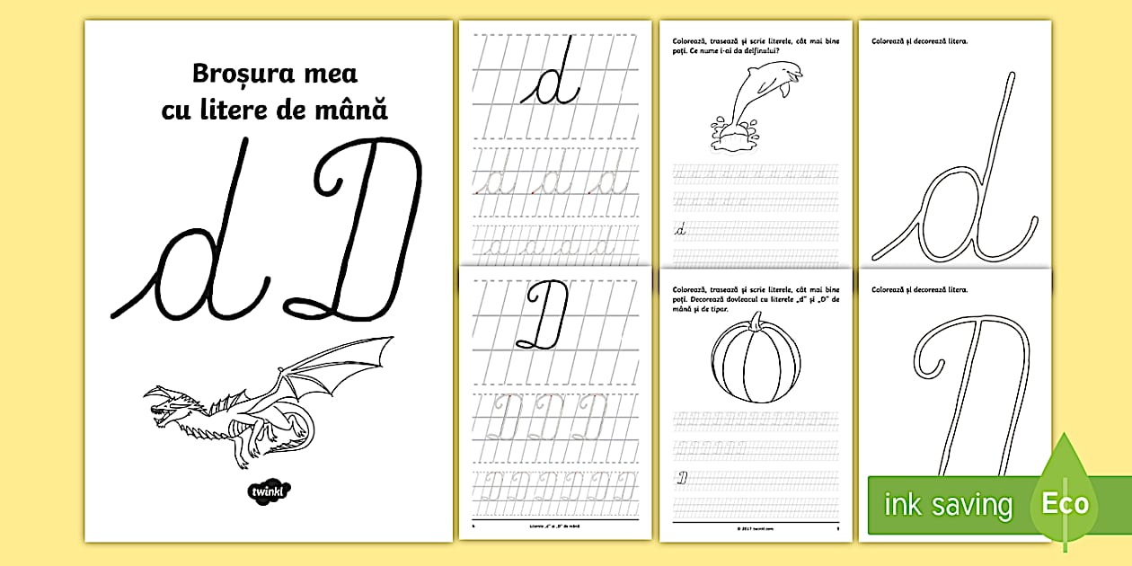 Scrierea literelor „d” și „D” de mână - Broșură cu activități