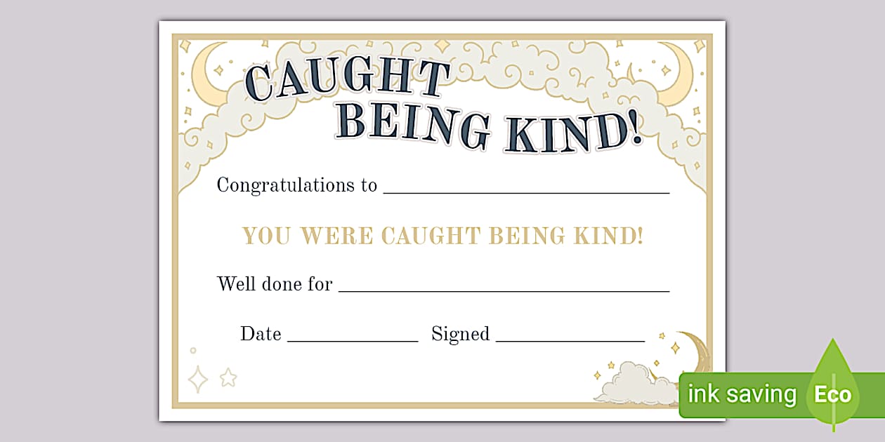 Celestial-Themed Caught Being Kind Certificate - Twinkl
