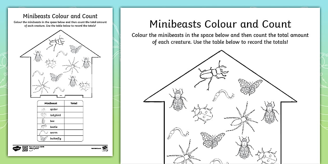 👉 Minibeasts Colour and Count Worksheet - Twinkl