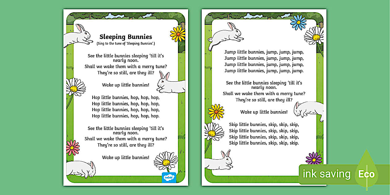 Black and White Sleeping Bunnies Nursery Rhyme Poster