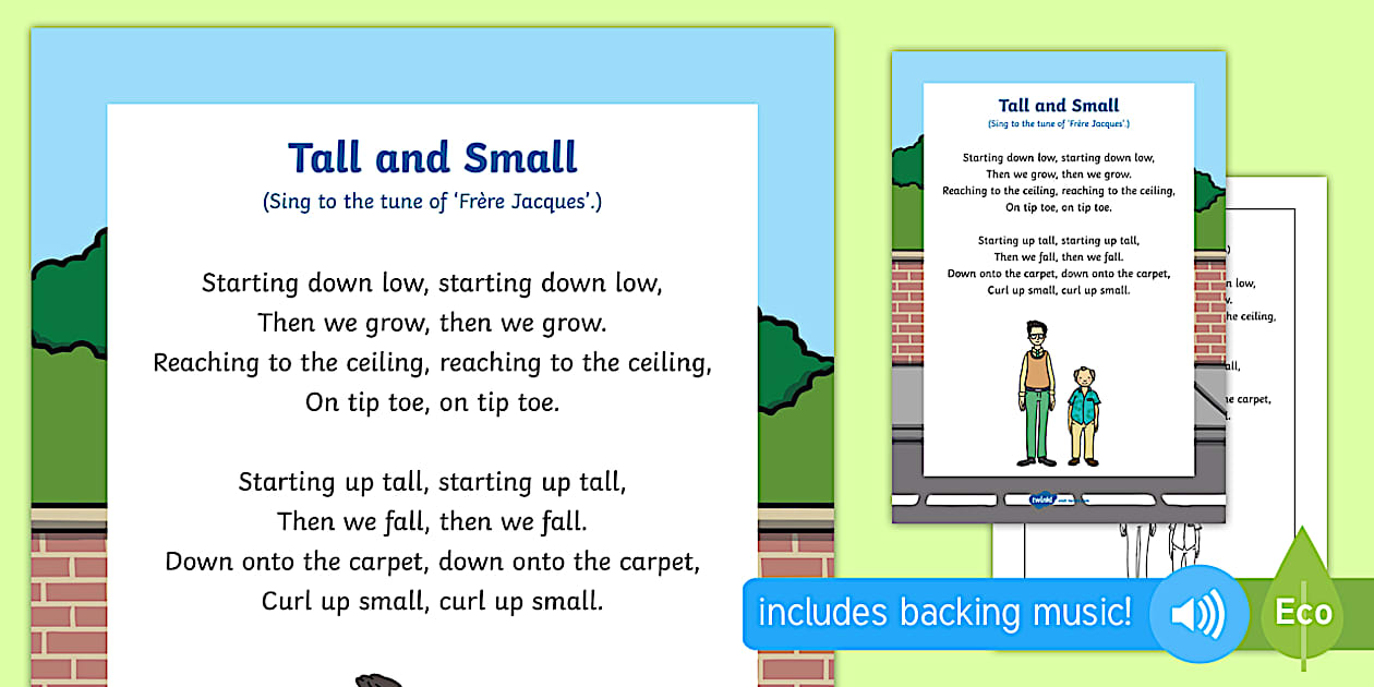 Black and White Tall and Small Song (teacher made) - Twinkl