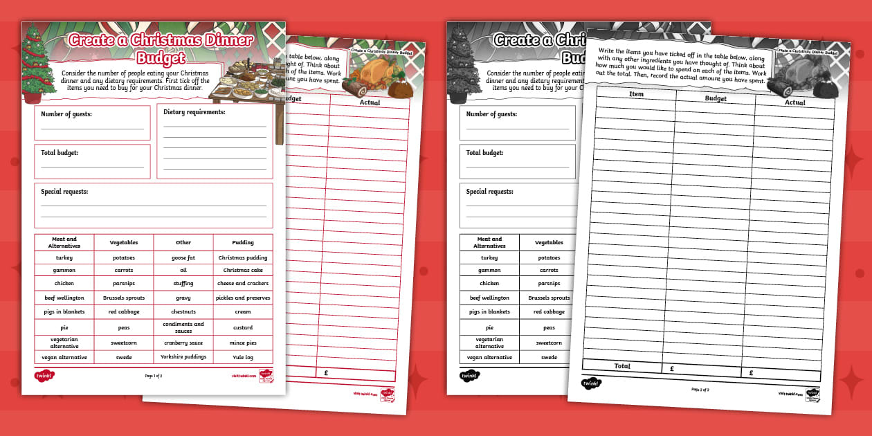 Create a Christmas Dinner Budget Worksheet (Teacher-Made)