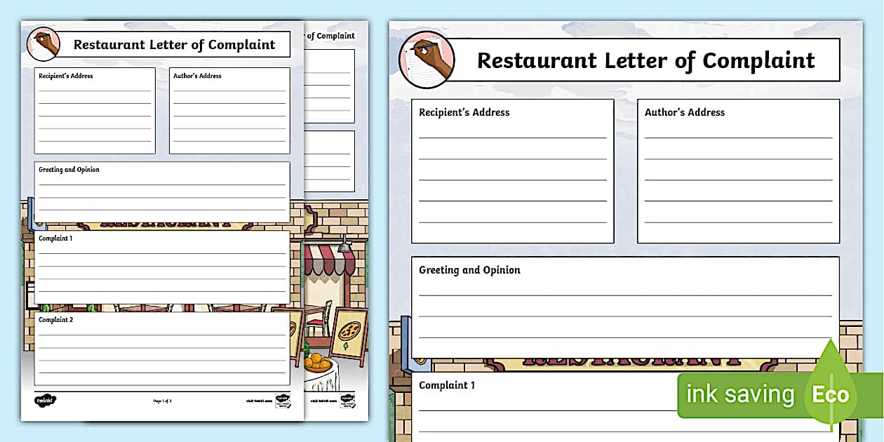 Restaurant Letter of Complaint Activity (teacher made)
