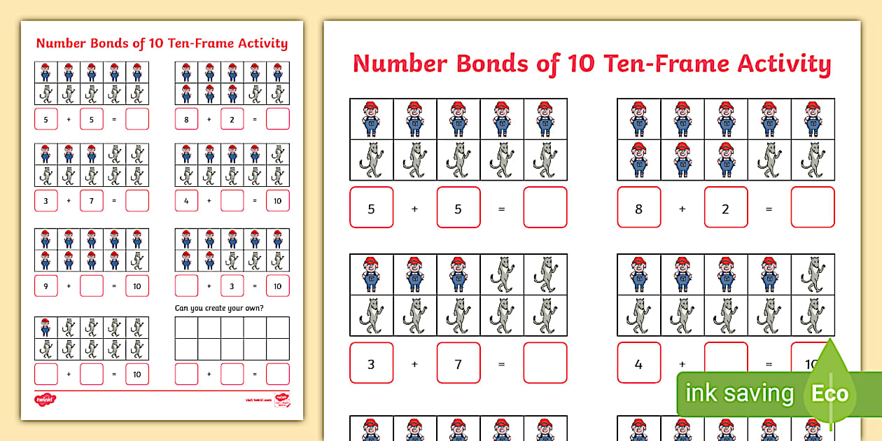 👉 Number Bonds of 10 The Three Little Pigs Ten-Frame Activity