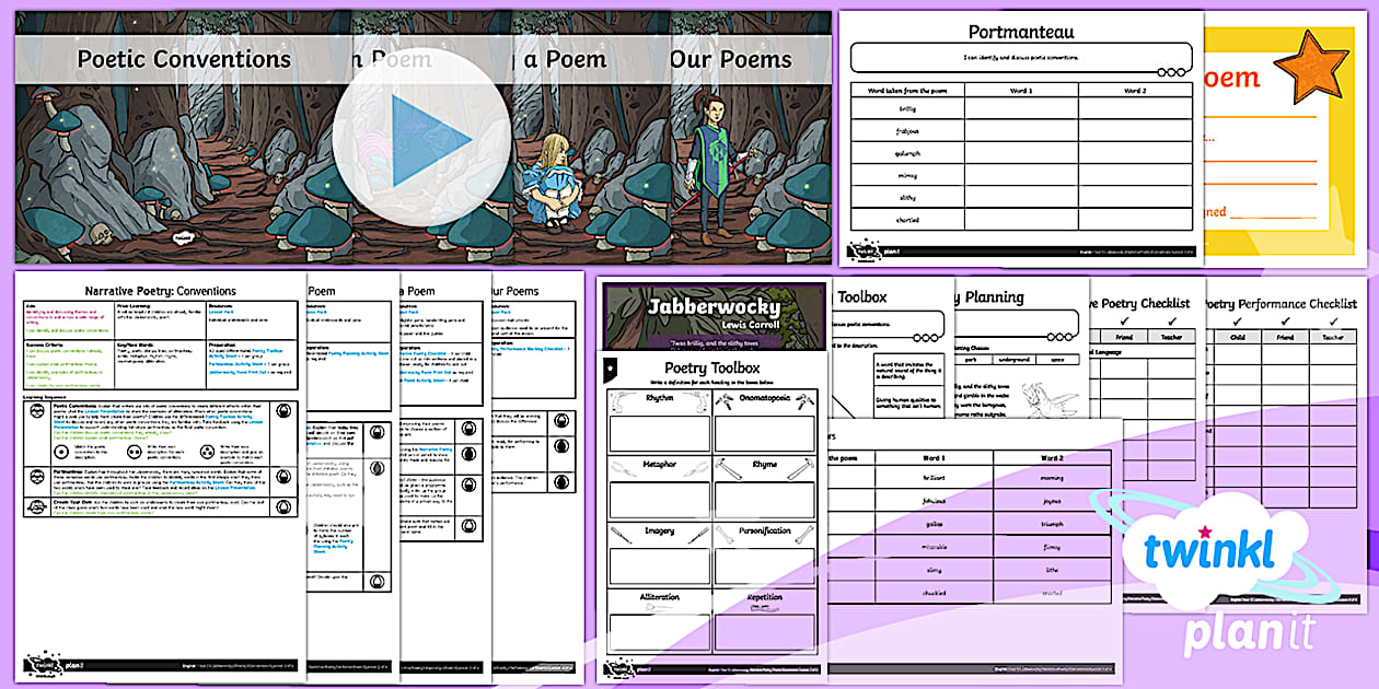 'Jabberwocky' Lesson Plans - Y5 Narrative Poetry Unit Pack