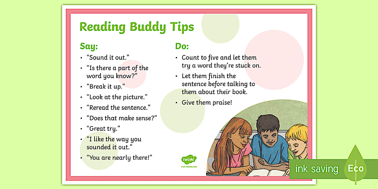 Reading Buddy Tips A4 Display Poster | Paired Reading Scheme