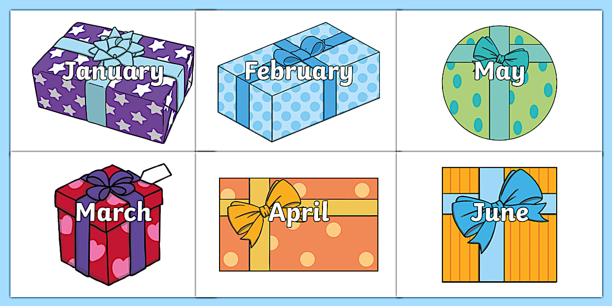 👉 Months of the Year on Birthday Presents Cut-Outs