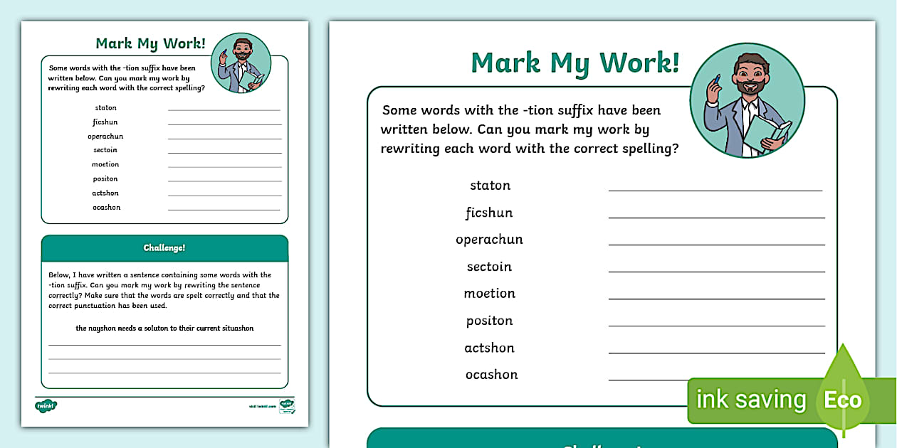 Mark My Work! -tion Suffix,tion (teacher made) - Twinkl
