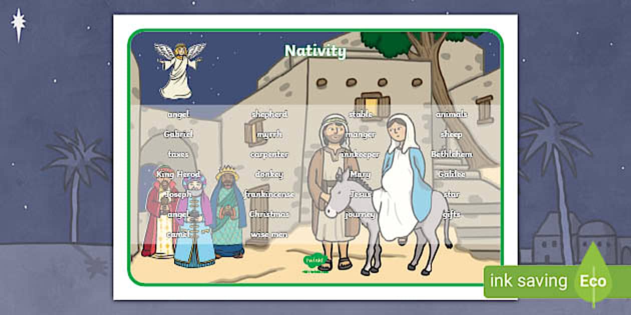 Cursive Nativity Word Mat (professor feito) - Twinkl