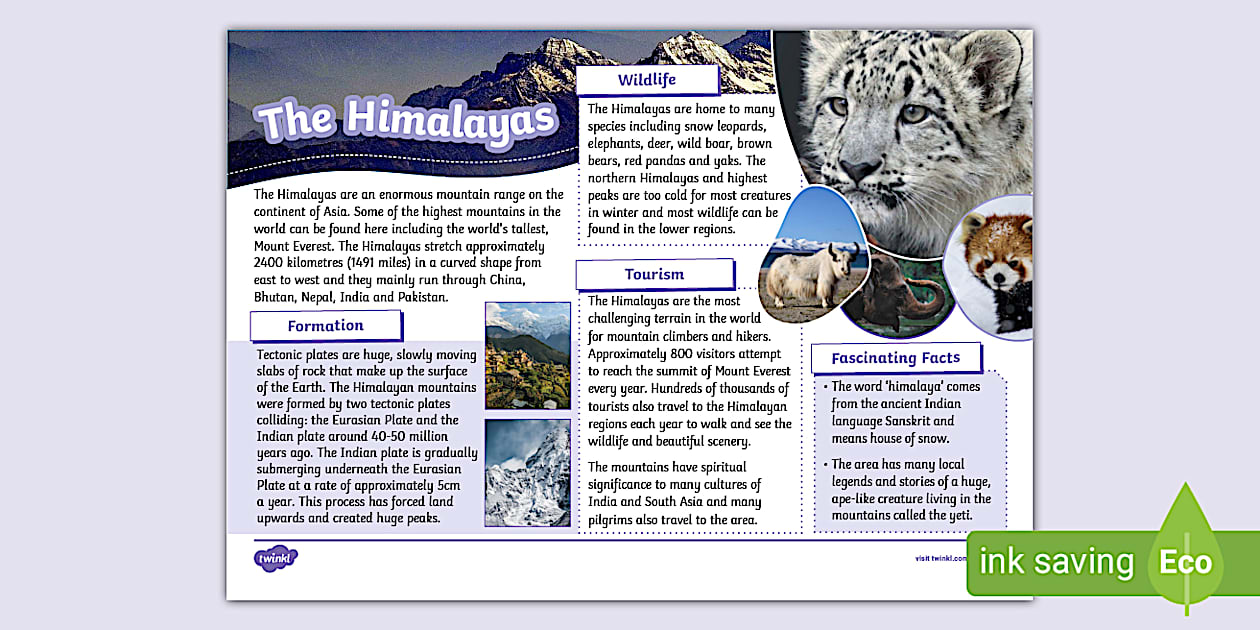 The Himalayas Fact File - KS2 - Geography - Mountains