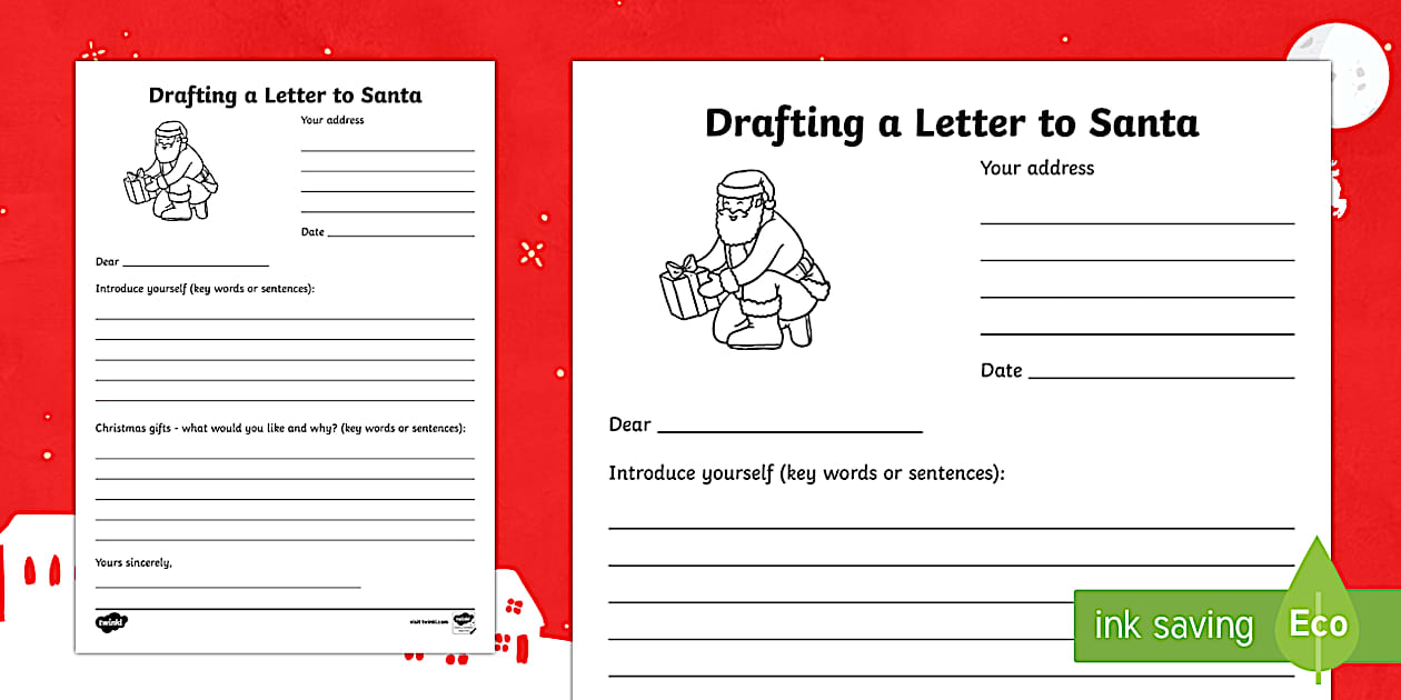 Drafting a Letter to Santa Worksheet / Worksheet - Twinkl