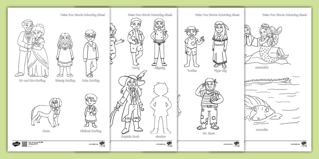 Peter Pan Words Colouring Sheet (teacher made) - Twinkl