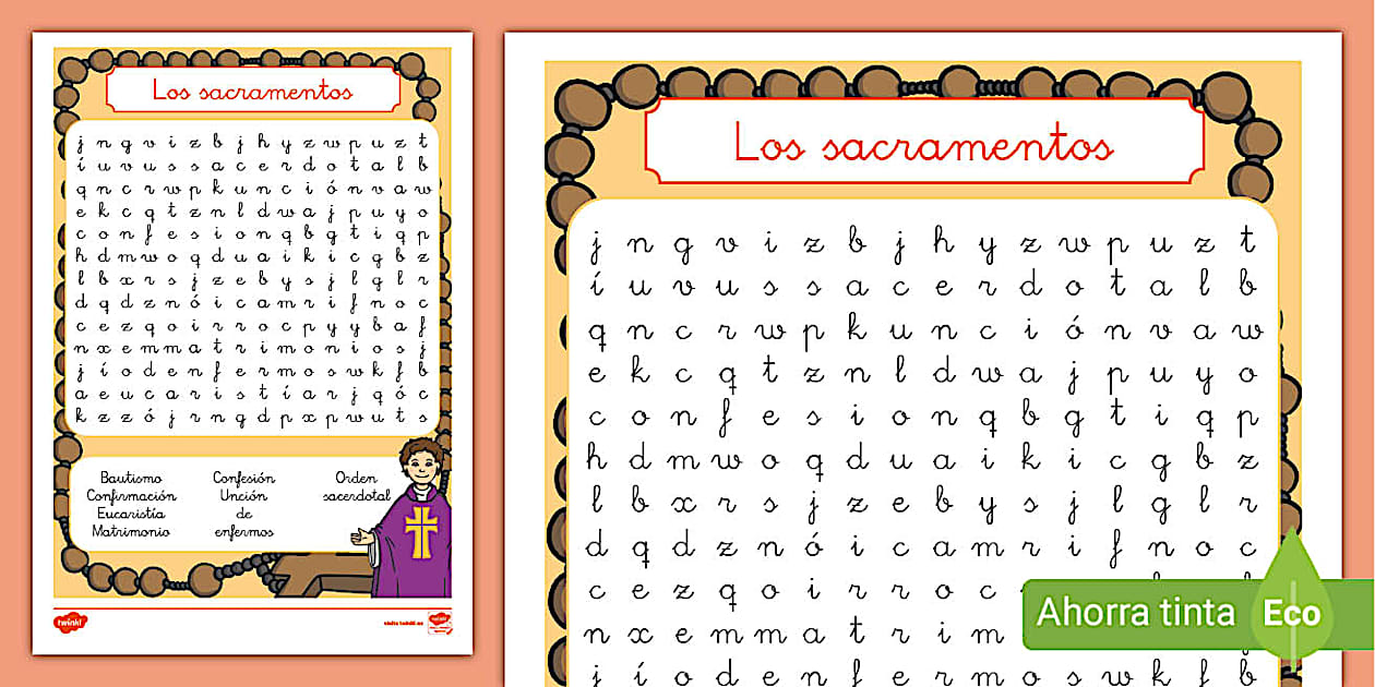 Sopa de letras: Los sacramentos - Religión (teacher made)