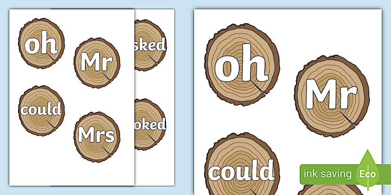 Cursive Phase 5 Tricky Words on Tree Logs Cut-Outs - Twinkl