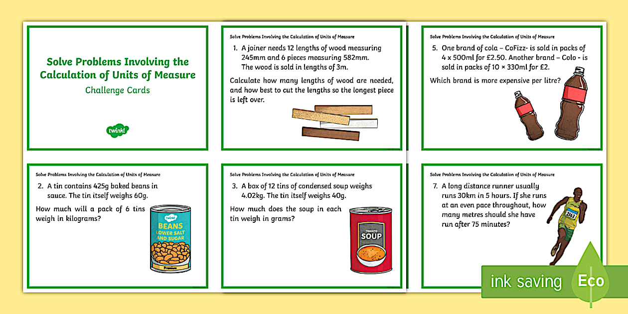 Measurement Word Problems Year 6 - Challenge Cards - Twinkl