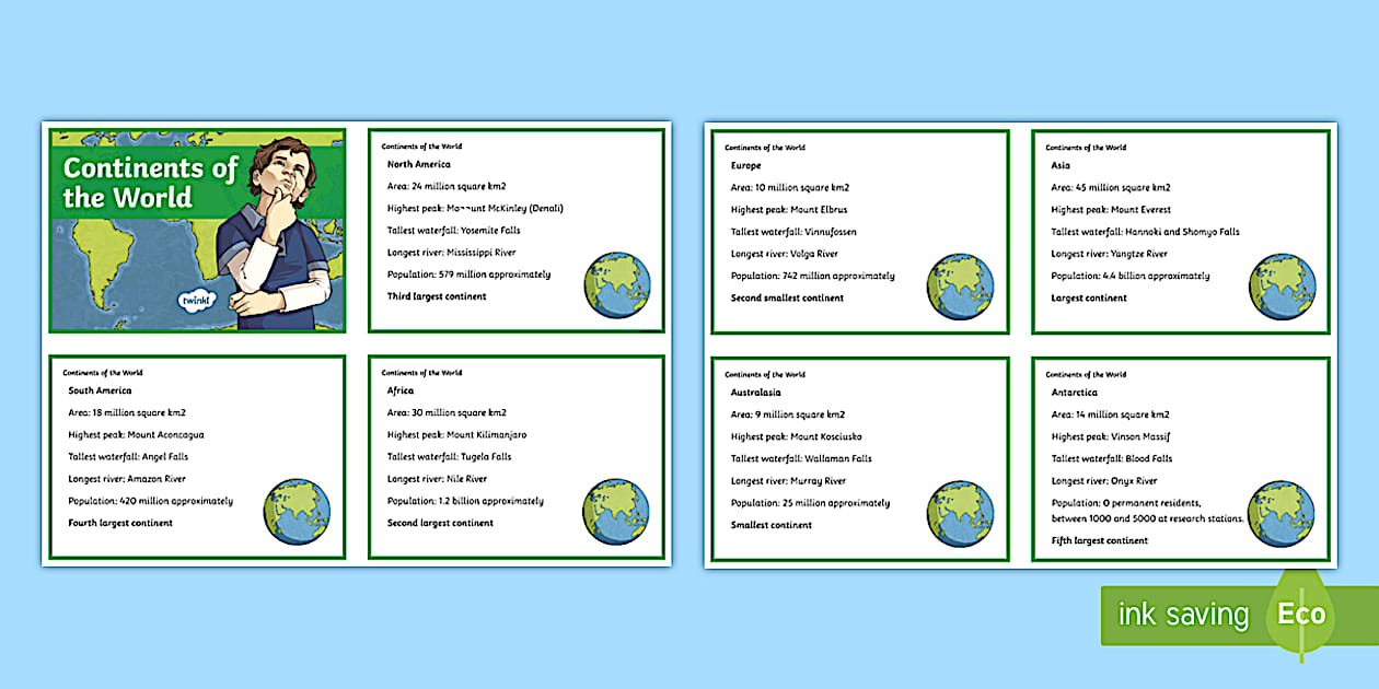 Continents of the World Cards | Key Facts | Primary Resource