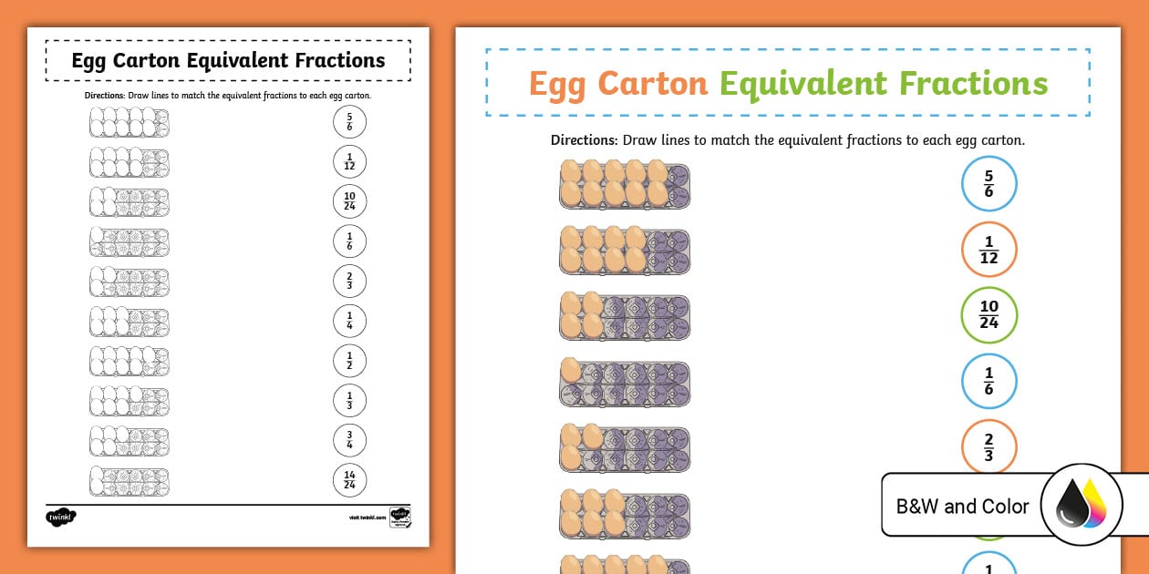 Fourth Grade Egg Carton Equivalent Fractions Worksheet