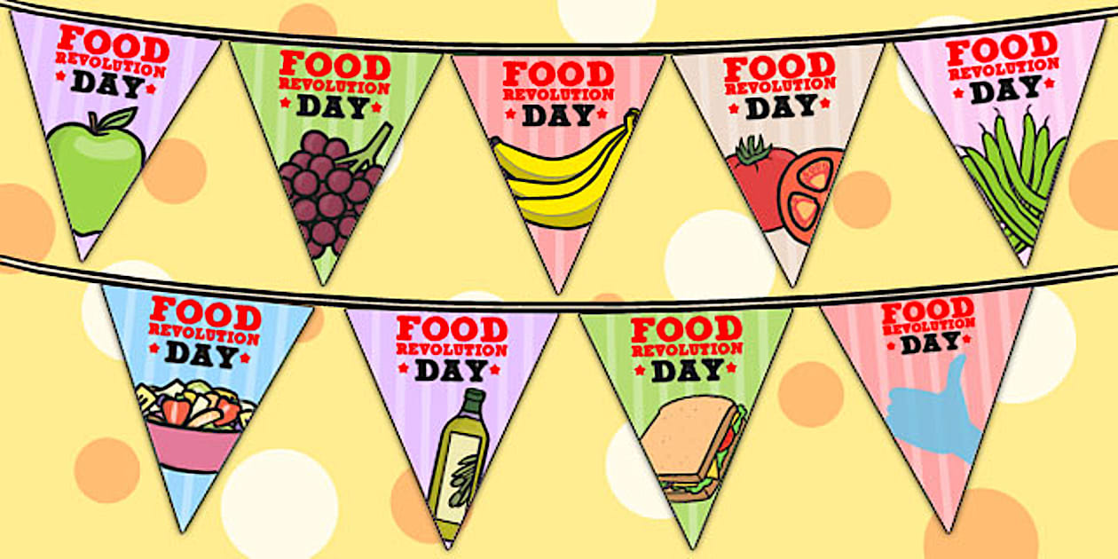 Black and White Food Revolution Day Display Bunting - Twinkl