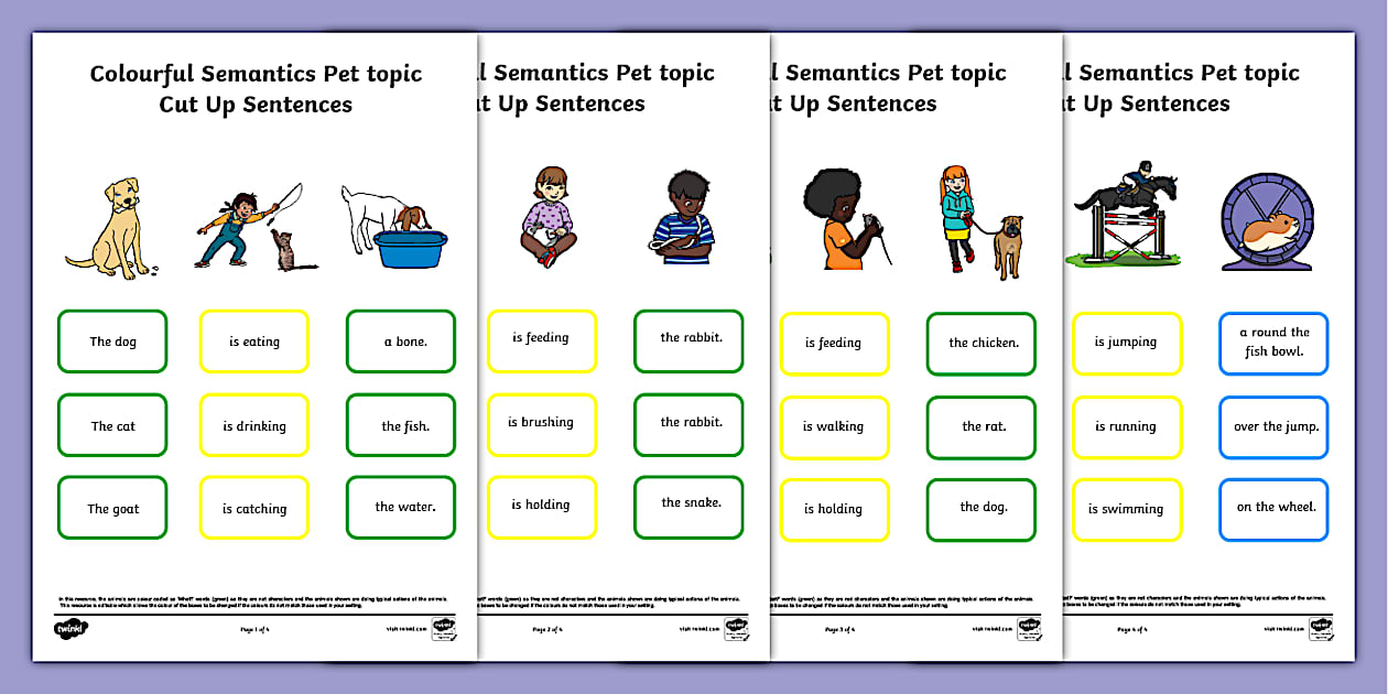 Colourful Semantics Pet topic Cut Up Sentences. - Twinkl