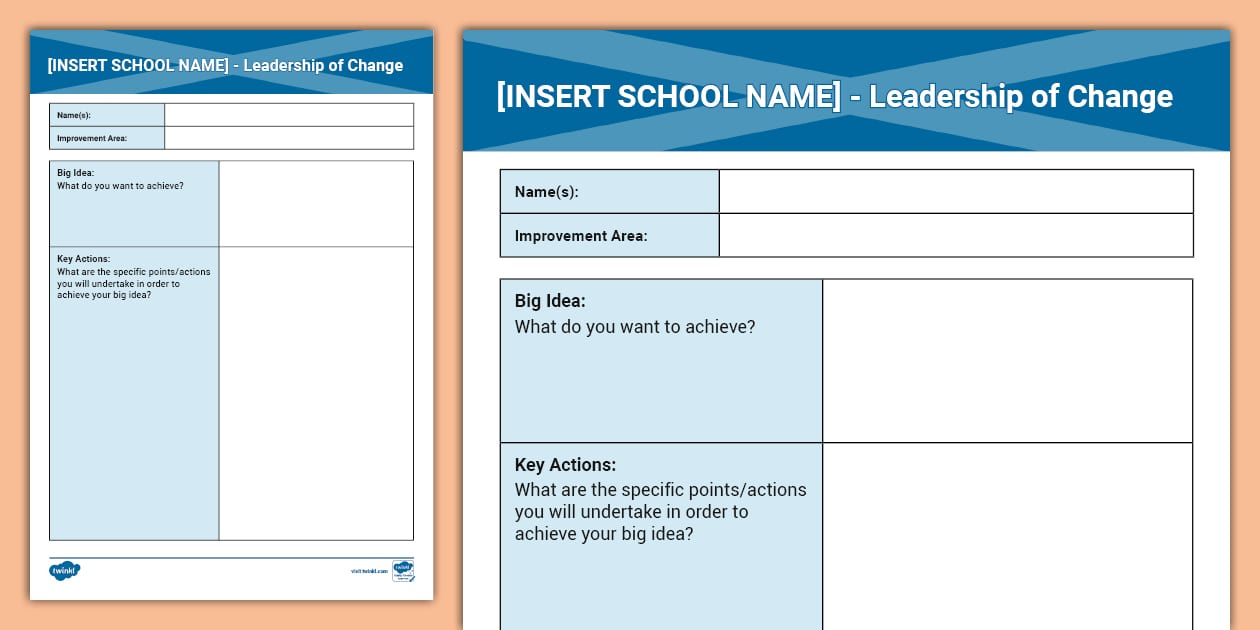 Leadership of Change Editable Template for School Improvement