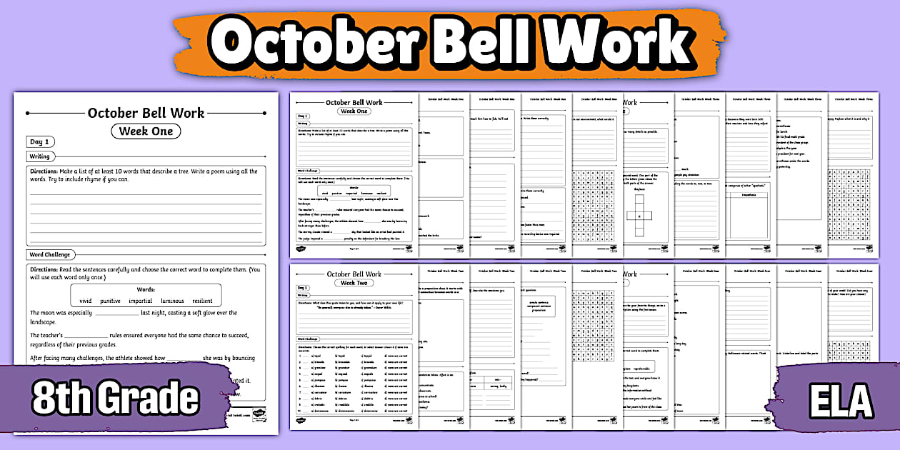 Eighth Grade ELA October Bell Work Bundle