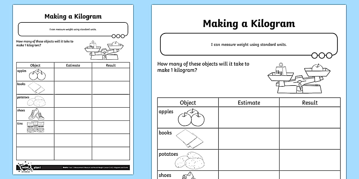 Making a Kilogram Worksheet / Worksheet (teacher made)
