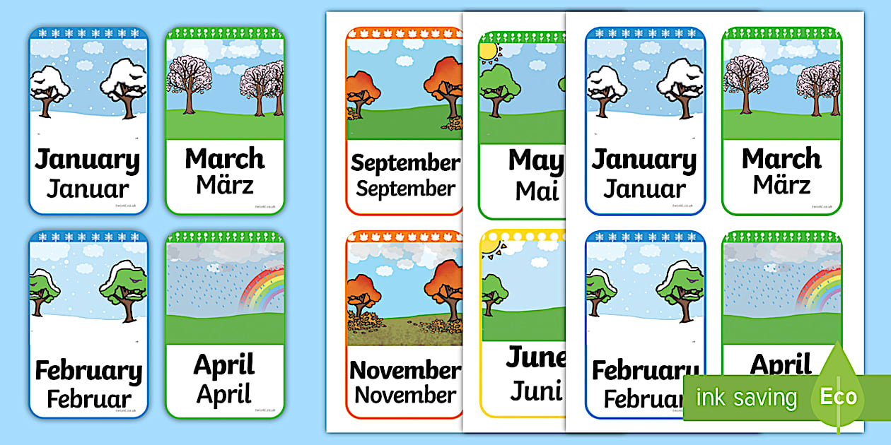 Months of the Year Flashcards - English / German - Months of the Year