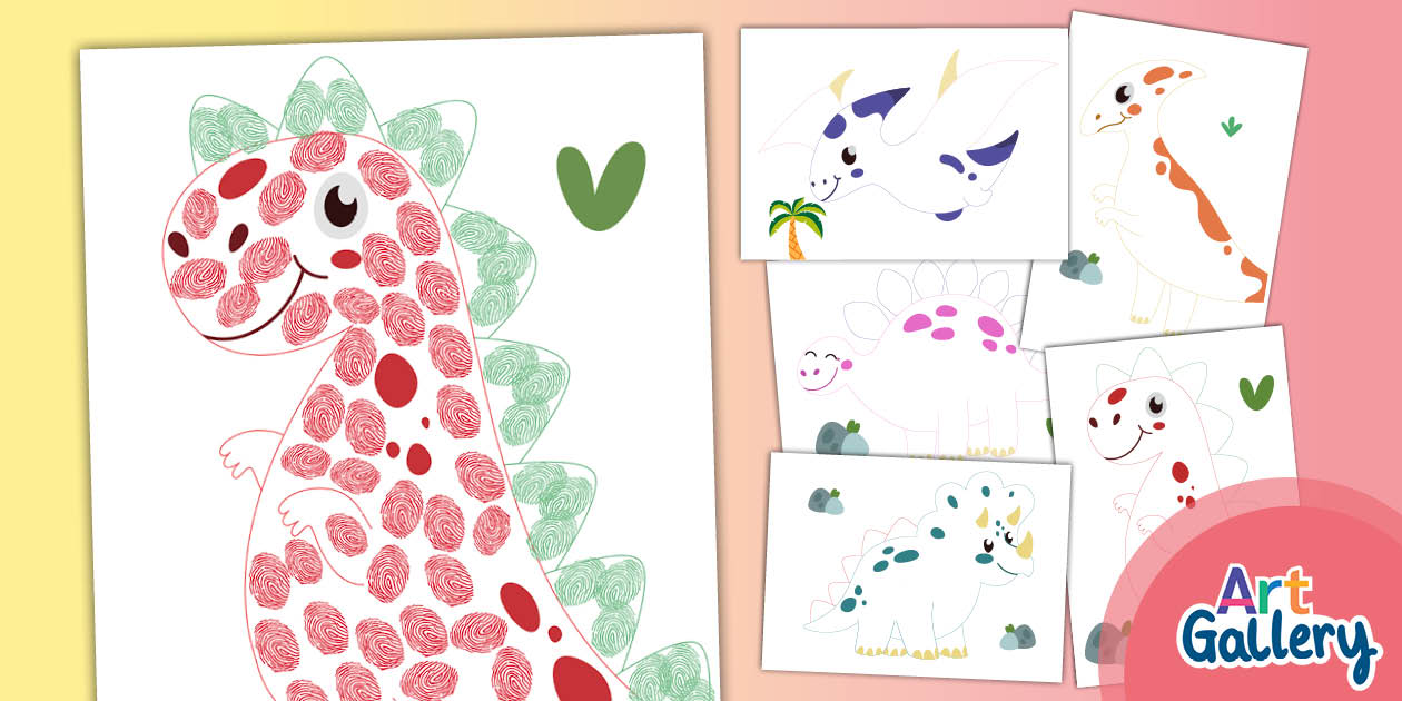 Cartoon Dinosaur Fingerprint Challenge Activity - Twinkl