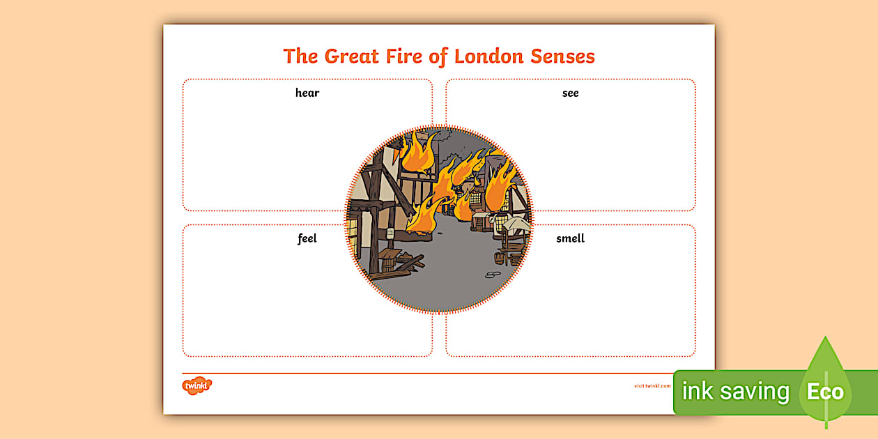 Black and White The Great Fire of London Senses Worksheet