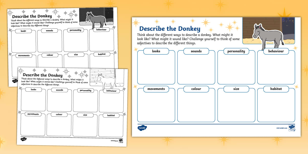 Donkey Adjectives Worksheet - Twinkl English - Twinkl