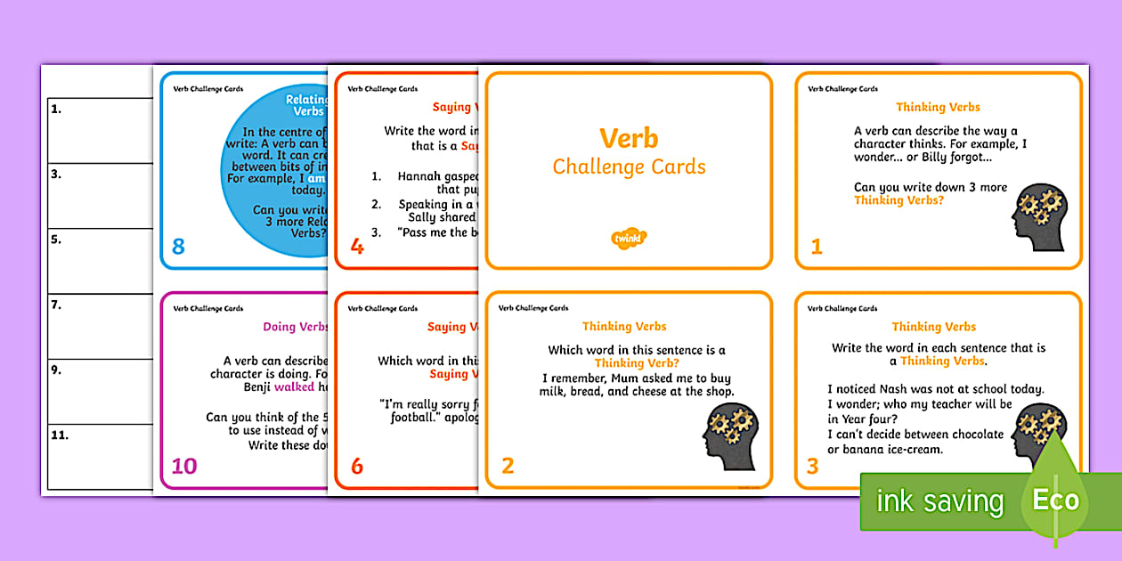 Verb Challenge Cards (teacher made) - Twinkl