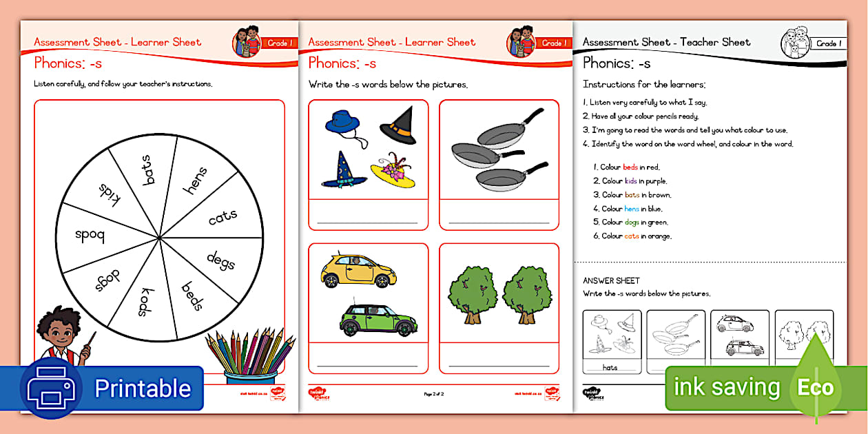Grade 1 Phonics -s Assessment Sheet