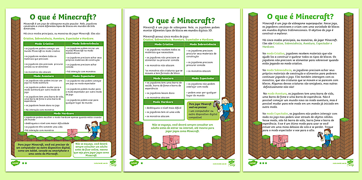 O que é Minecraft - Atividade de leitura e compreensão