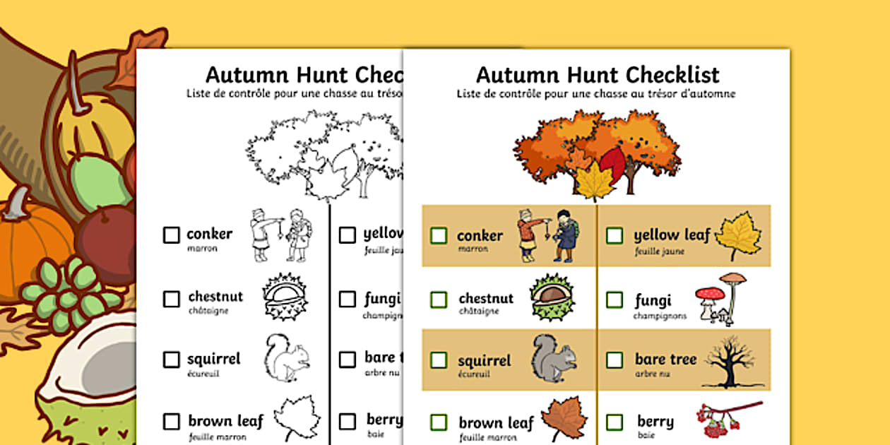Black and White Autumn Hunt Checklist English/French