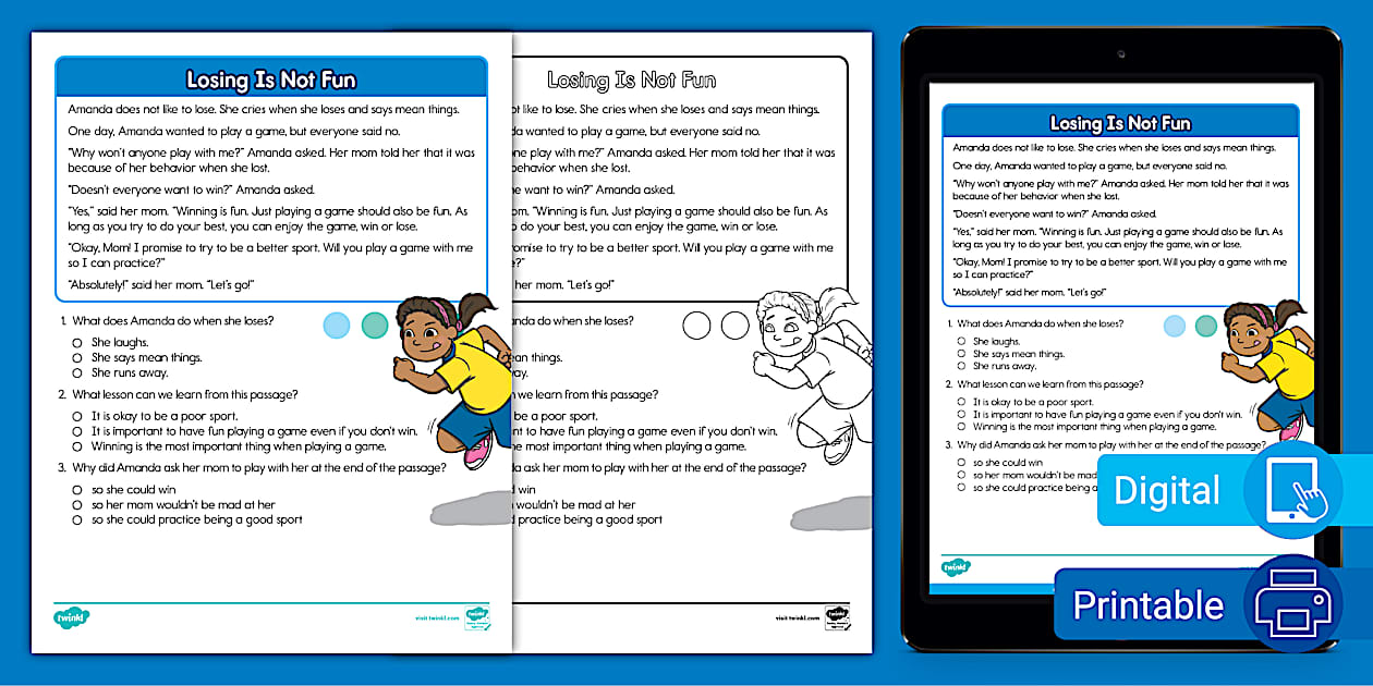 Second Grade Losing is Not Fun Reading Comprehension