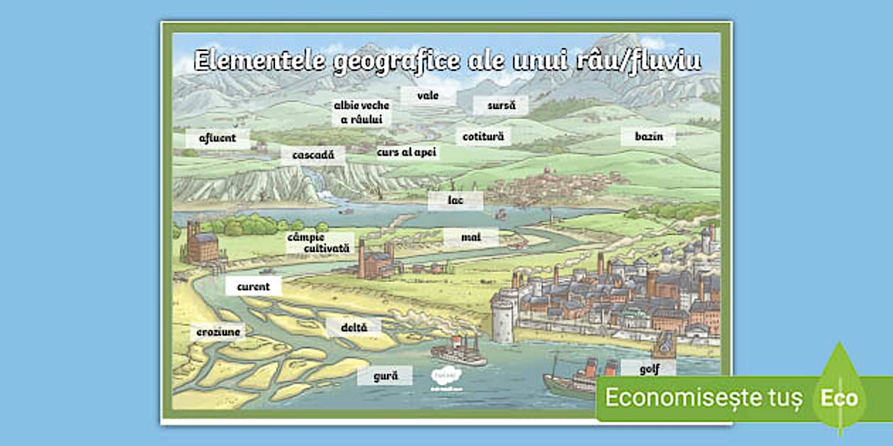 Elementele unui râu - Planșă | Geografie | Twinkl România