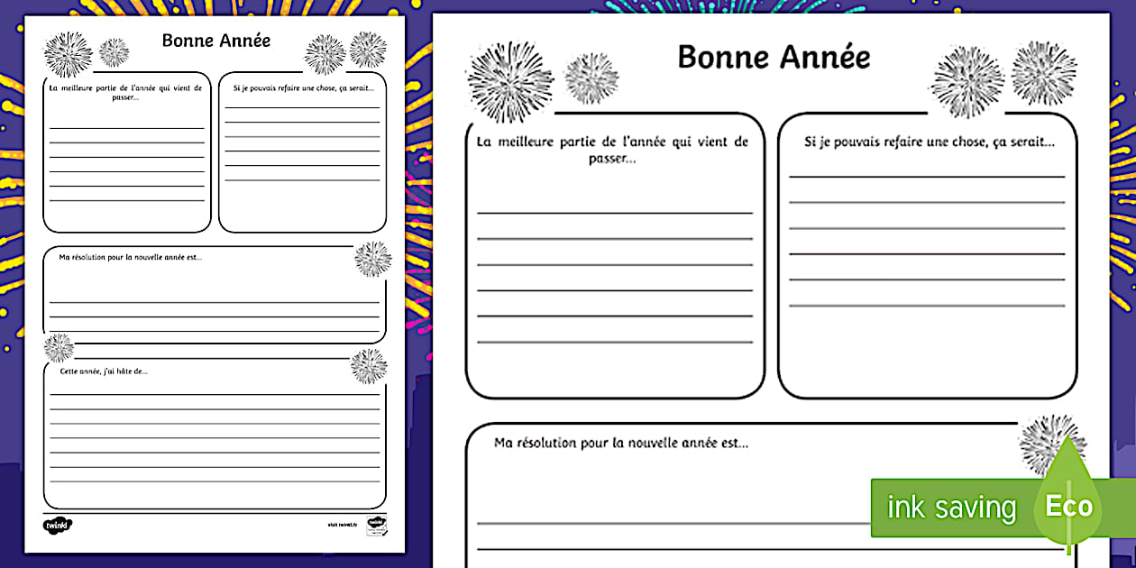 Feuilles d'activités : Mes résolutions pour la nouvelle année