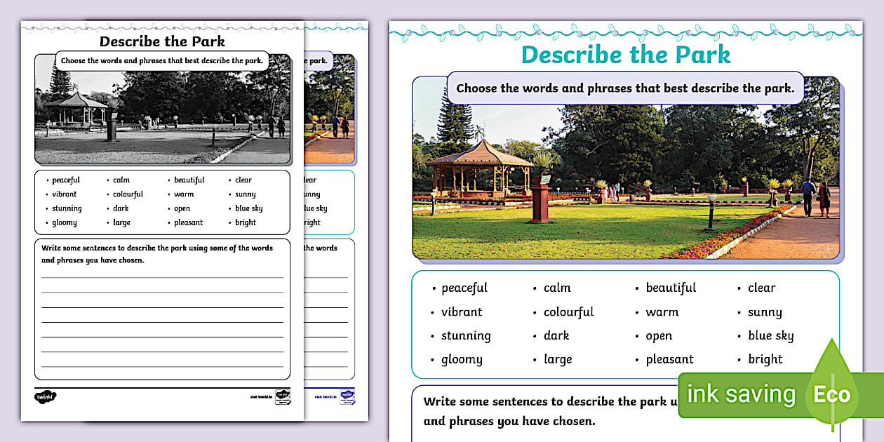 Describe the Park Worksheet (Hecho por educadores) - Twinkl