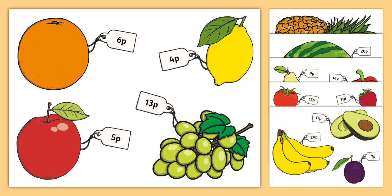 Priced Pieces of Fruit Mixed Up to 20p (teacher made)